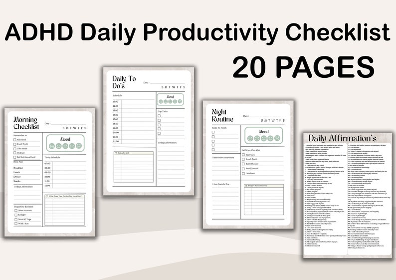 ADHD Daily Checklist Planner | Adult Printable ADHD Workbook | Daily ...