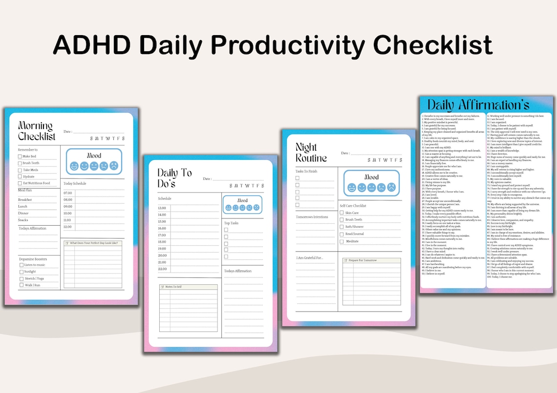 ADHD Daily Checklist Planner | Adult Printable ADHD Workbook | Daily ...
