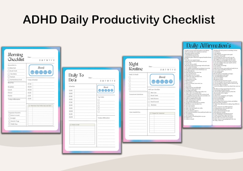 ADHD Daily Checklist Planner | Adult Printable ADHD Workbook | Daily ...