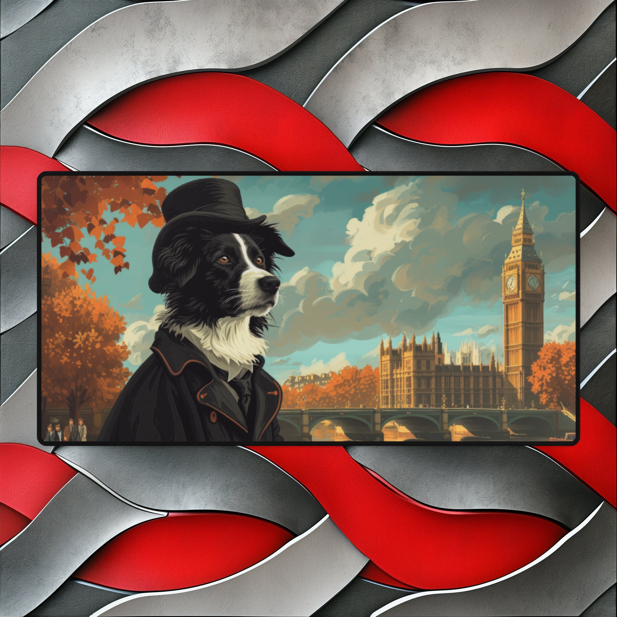 Sherlock Paws: Victorian Detective Border Collie Desk Mat With Thames ...