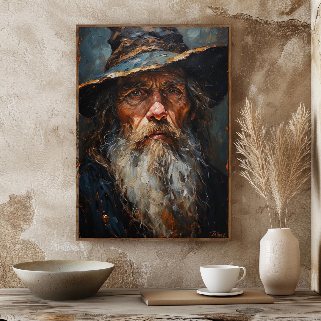 Wizard Portrait Digital Download – Printable Fantasy Art of Bearded ...