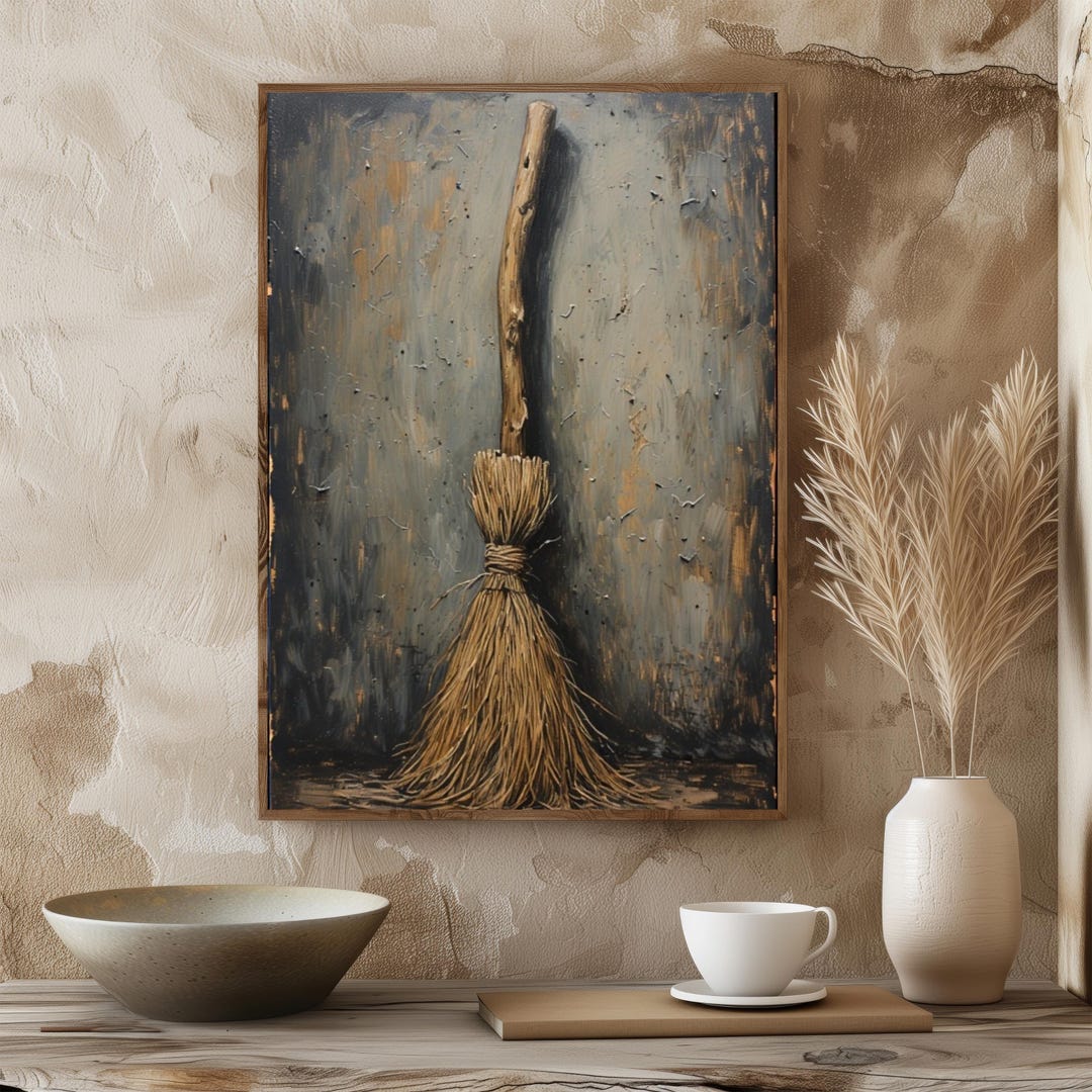 Witch Broomstick Art Print: Rustic Witchcore Home Decor (digital ...