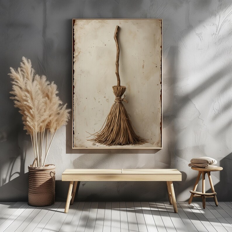 Vintage Witch Broom Wall Art Print | Rustic Magical Broomstick Poster ...