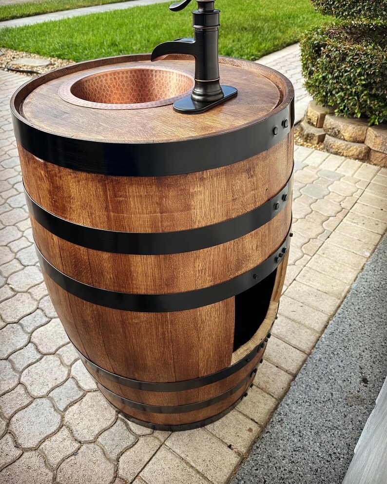 Bourbon Whiskey Barrel Bar Sink With Custom Logo, Custom Finish and ...