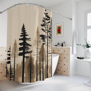 Pine Trees Shower Curtain Misty Forest Bathroom Decor Nature-inspired ...