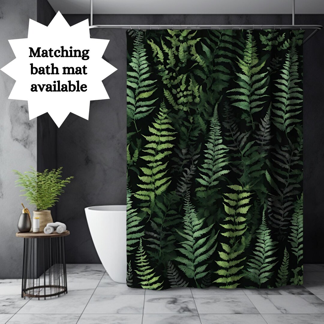 Green Forest Ferns Shower Curtain Botanical Cottagecore Nature ...