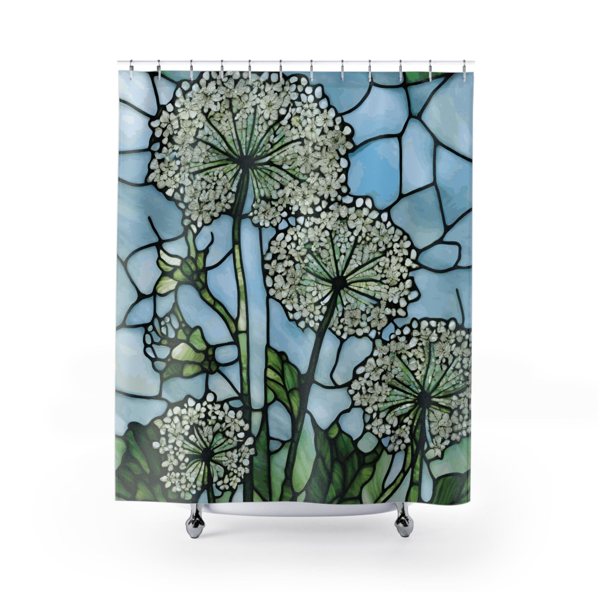 Stained Glass Queen Anne's Lace Shower Curtain Cottagecore Wildflower ...