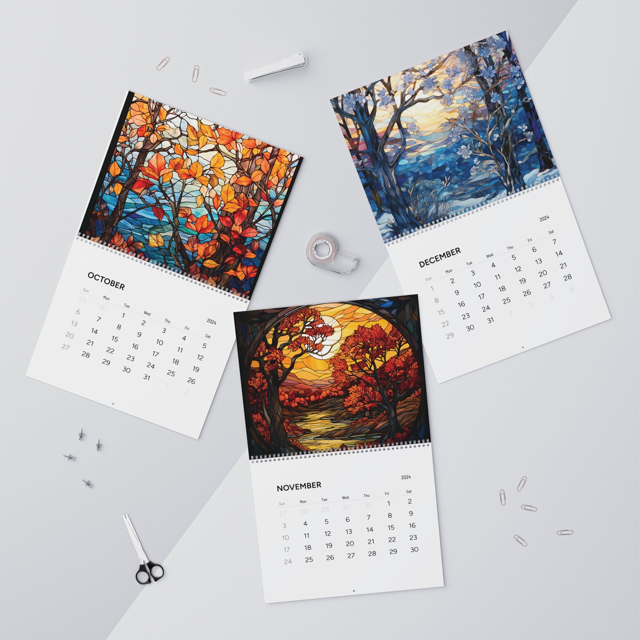 Stained Glass Seasons 2024 Wall Calendars, Glossy Hanging Wall Calendar ...