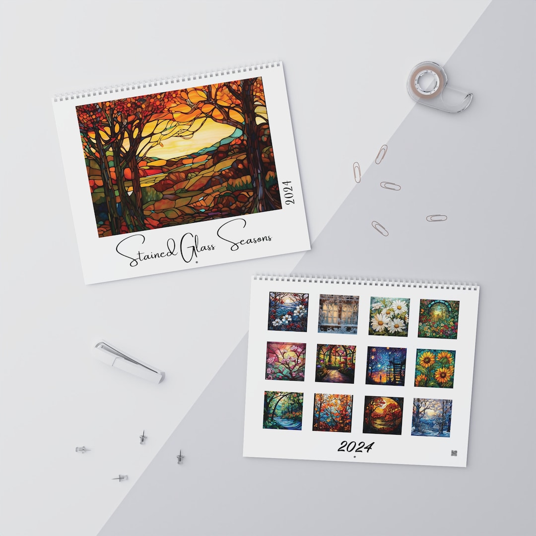 Stained Glass Seasons 2024 Wall Calendars, Glossy Hanging Wall Calendar ...