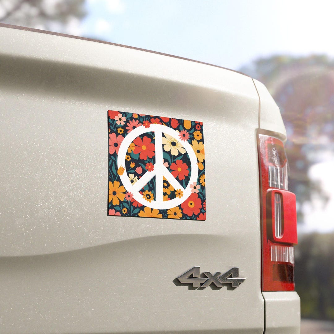 Floral Peace Sign Car Magnet Flower Power Vehicle Decor Red Boho Nature ...