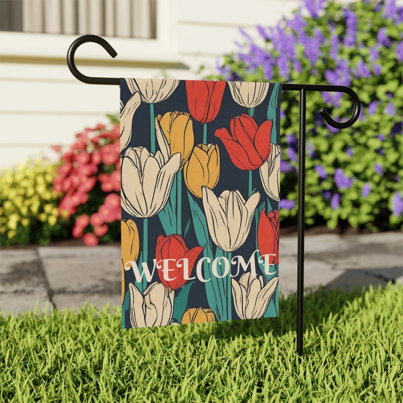 Retro Tulips Garden Flag for Garden, Home, or Shop Decor, Outdoor ...