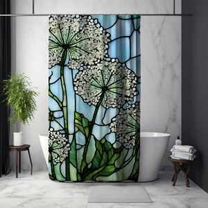 Stained Glass Queen Anne's Lace Shower Curtain Cottagecore Wildflower ...