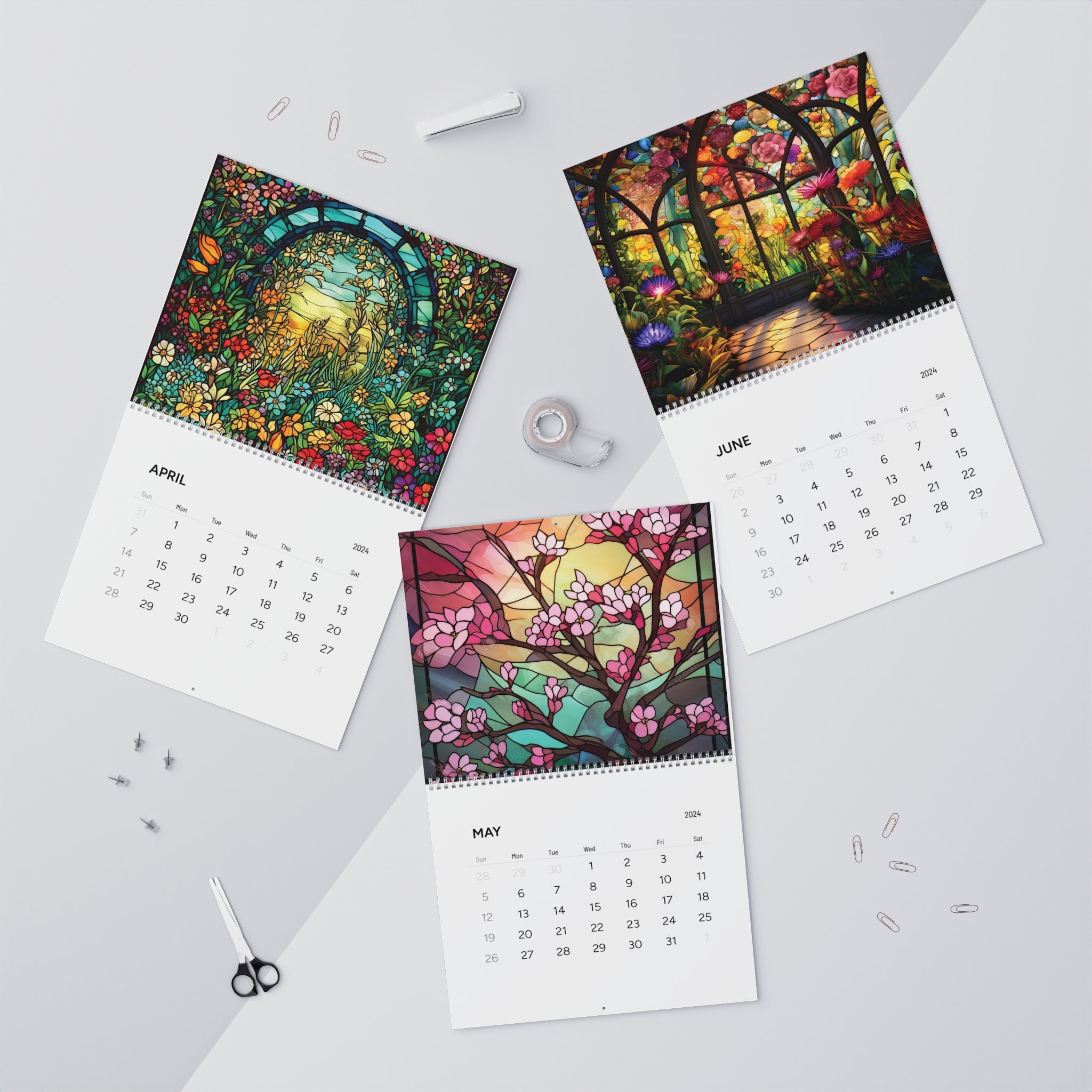Stained Glass Seasons 2024 Wall Calendars, Glossy Hanging Wall Calendar ...
