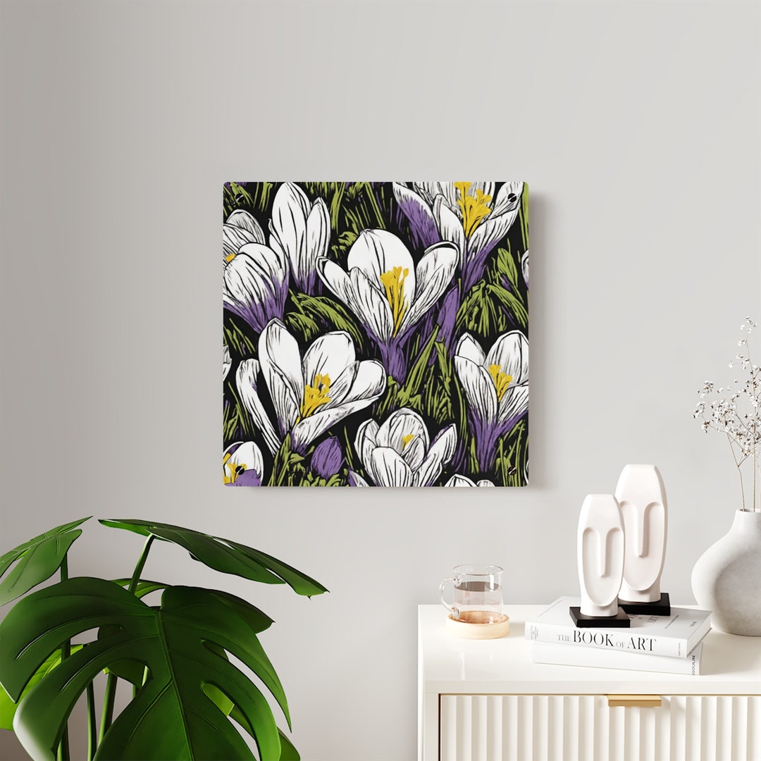 Crocus Woodcut-style Acrylic Wall Art Spring Flower Woodcut Decor ...