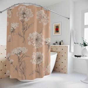 Queen Anne's Lace Wildflowers Shower Curtain Peach-toned Bathroom Decor ...