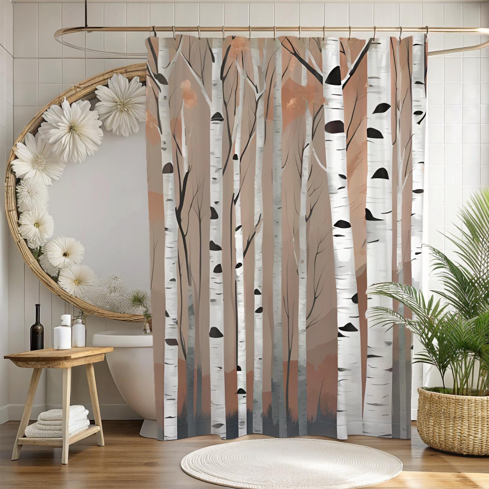Birch Tree Woods Shower Curtain Aspen Forestcore Decor Mocha Nature ...