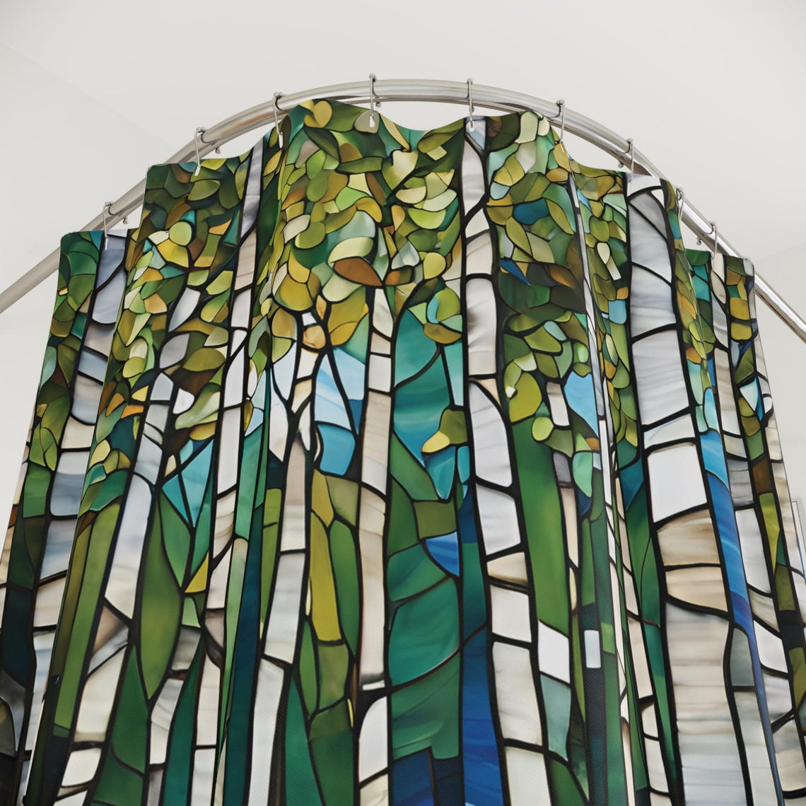 Stained Glass Birch Woods With Blue Shower Curtain Modern Art Deco ...