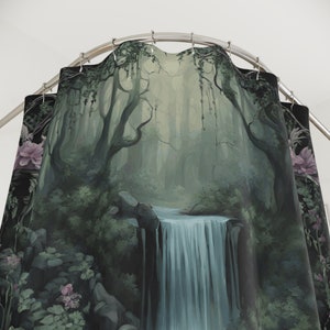 Gothic Pink Flowers Waterfall Scene Shower Curtain Dark Cottagecore ...