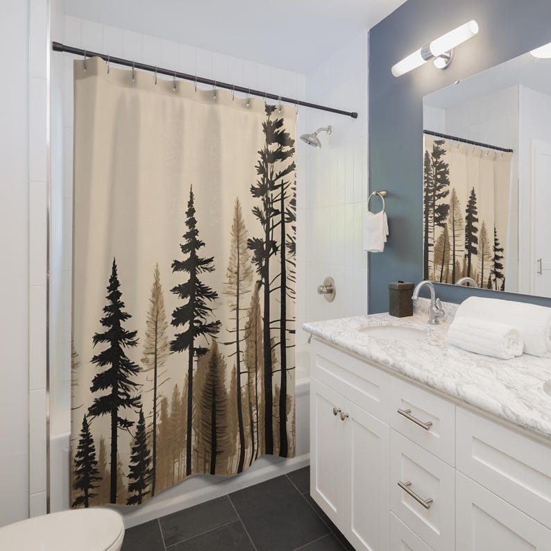 Pine Trees Shower Curtain Misty Forest Bathroom Decor Nature-inspired ...