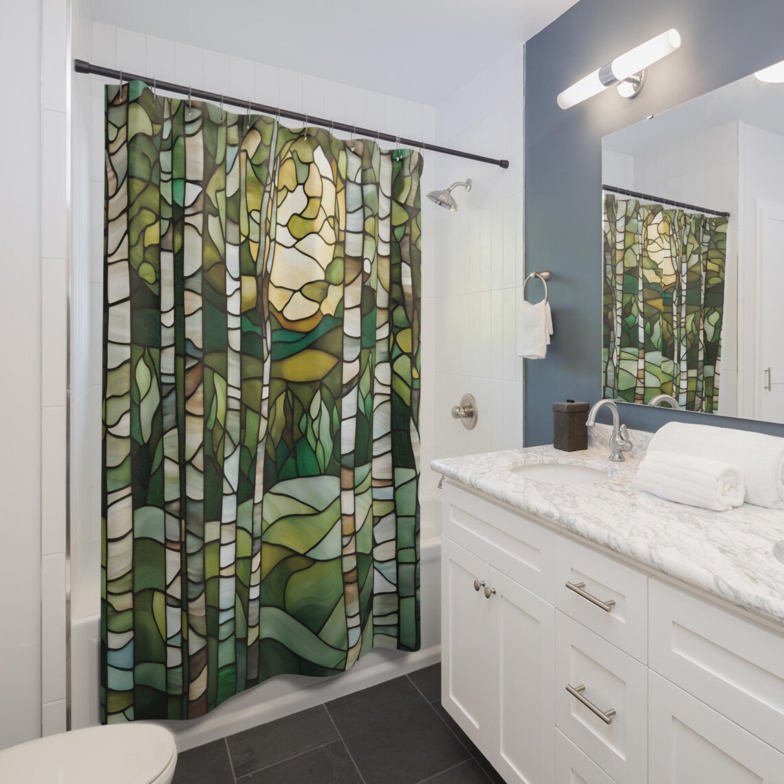 Birch Tree Woods With Sun Shower Curtain Stained Glass Art Deco ...