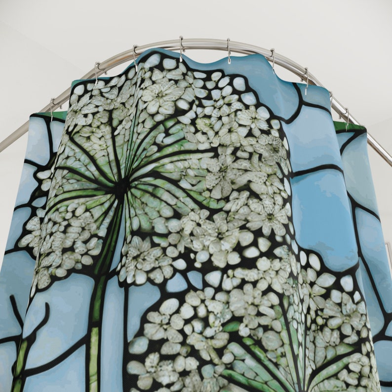 Stained Glass Queen Anne's Lace Shower Curtain Cottagecore Wildflower ...