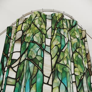 Stained Glass Birch Trees Shower Curtain Modern Art Deco Forest Scenery ...