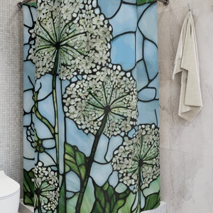 Stained Glass Queen Anne's Lace Shower Curtain Cottagecore Wildflower ...