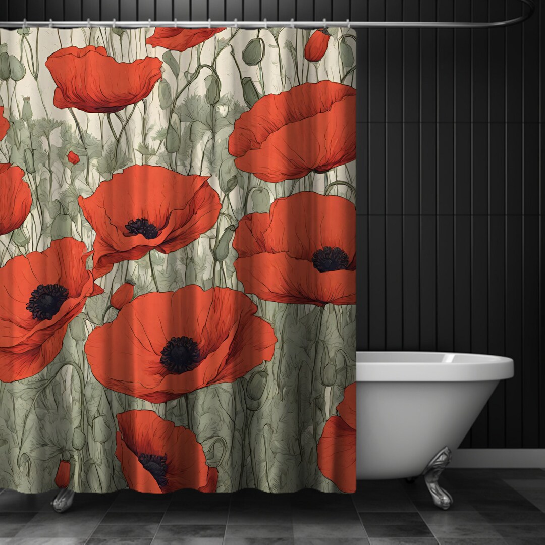 Poppy Wildflowers Shower Curtain Vintage Poppy Shower Curtain ...