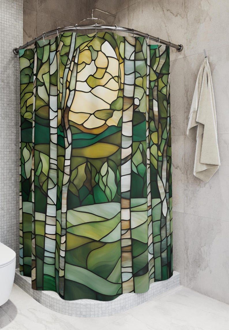 Birch Tree Woods With Sun Shower Curtain Stained Glass Art Deco ...
