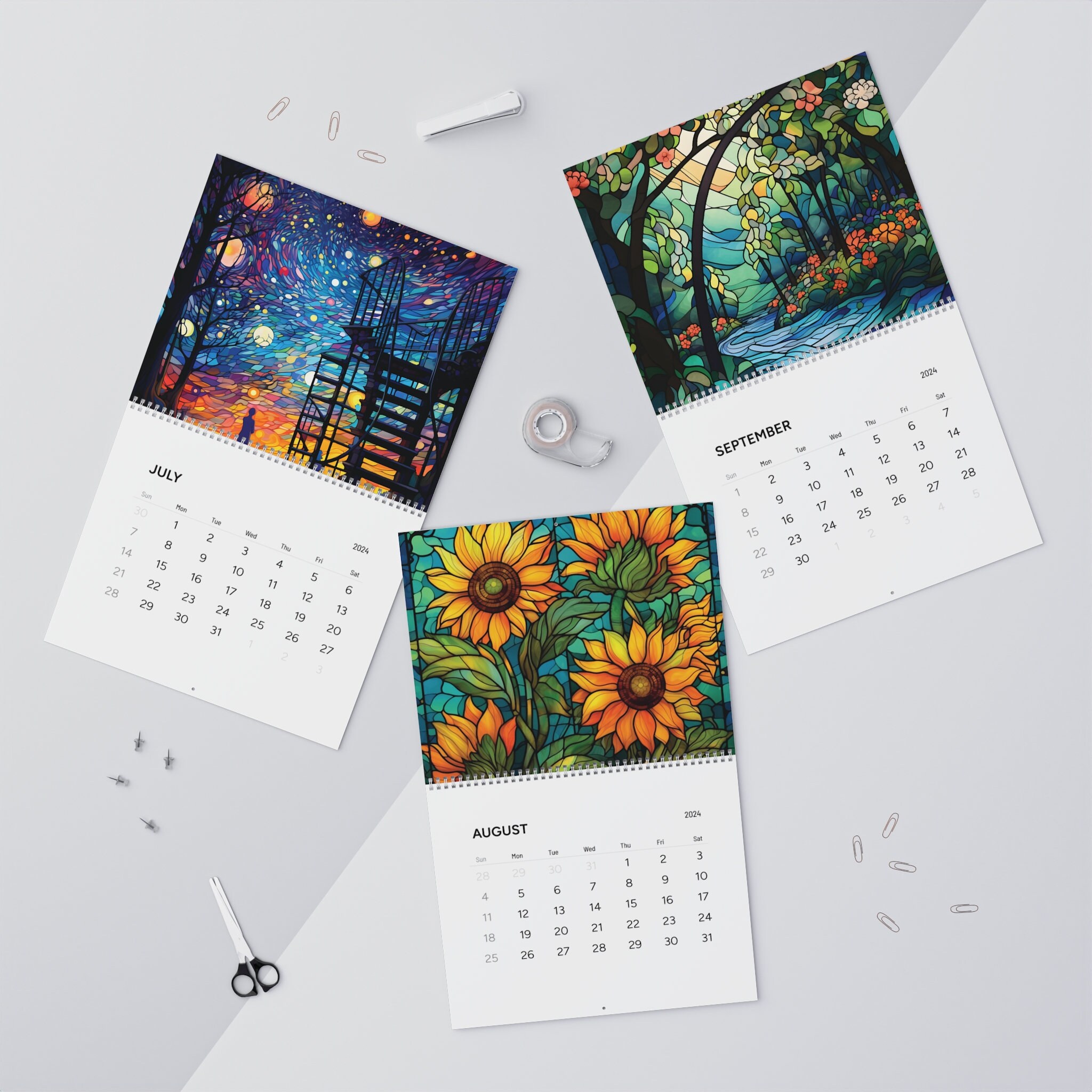 Stained Glass Seasons 2024 Wall Calendars, Glossy Hanging Wall Calendar ...