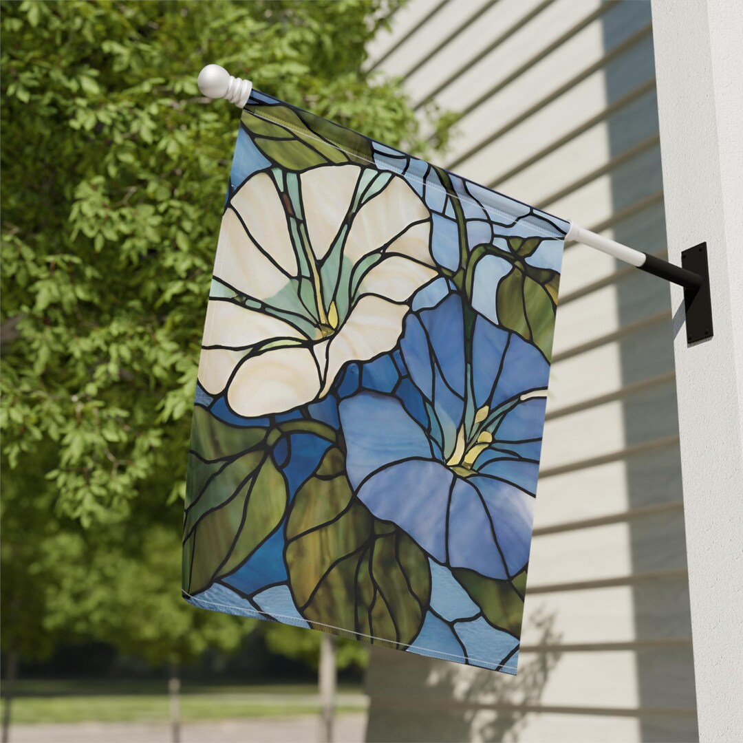Stained Glass Morning Glory Garden Flag Blue Floral Spring Yard Decor ...