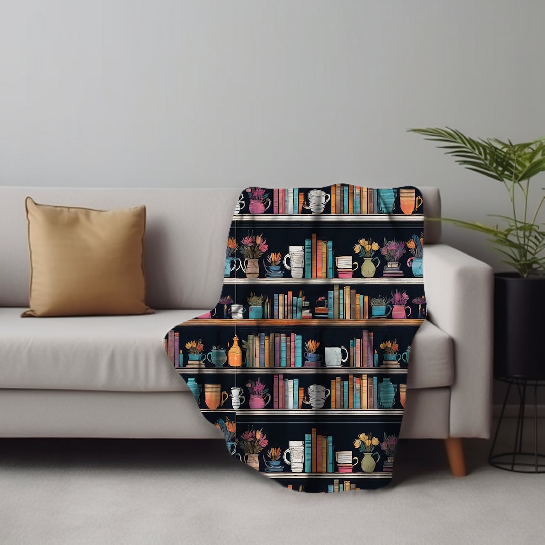 Whimsical Bookshelf With Flower Vases Velveteen Blanket Double-sided ...