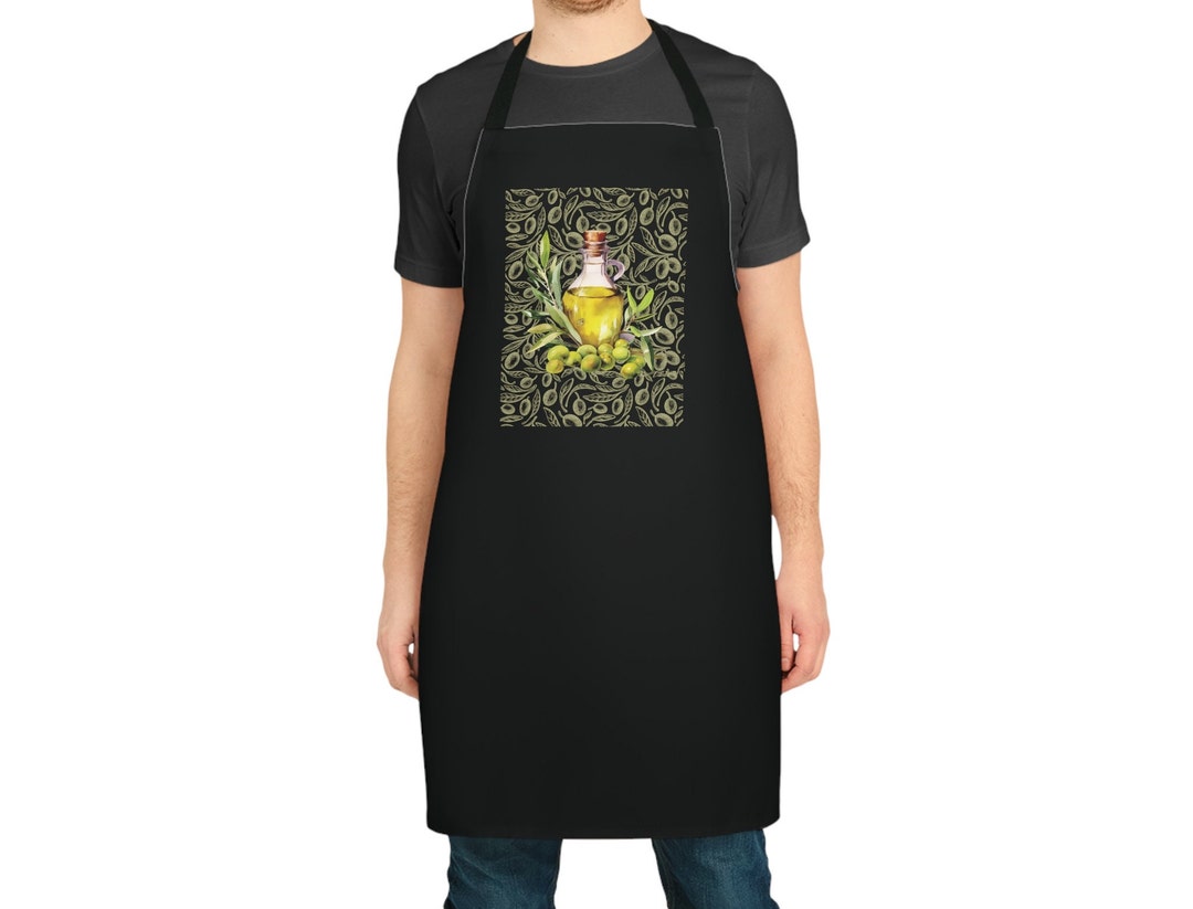Olive Oil and Olives Apron in Black Olive Print Apron With Tie-back Closure Gift for Chef, Baker ...