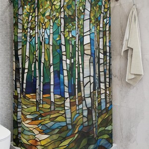 Stained Glass Birch Woods With Blue Shower Curtain Modern Art Deco ...