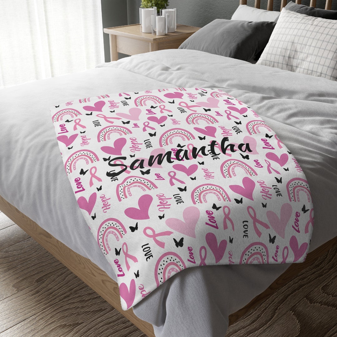 Personalized Pink Ribbon Breast Cancer Awareness Velveteen Blanket ...