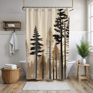 Pine Trees Shower Curtain Misty Forest Bathroom Decor Nature-inspired ...