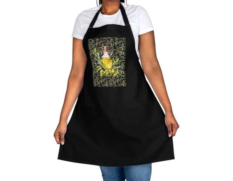 Olive Oil and Olives Apron in Black Olive Print Apron With Tie-back Closure Gift for Chef, Baker ...