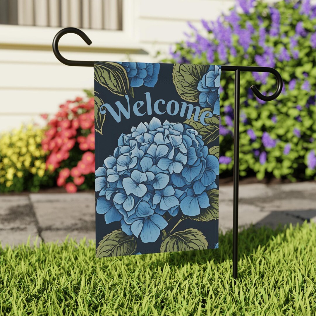 Blue Hydrangea Welcome Garden Flag Springtime Shop Flag Rustic Spring ...