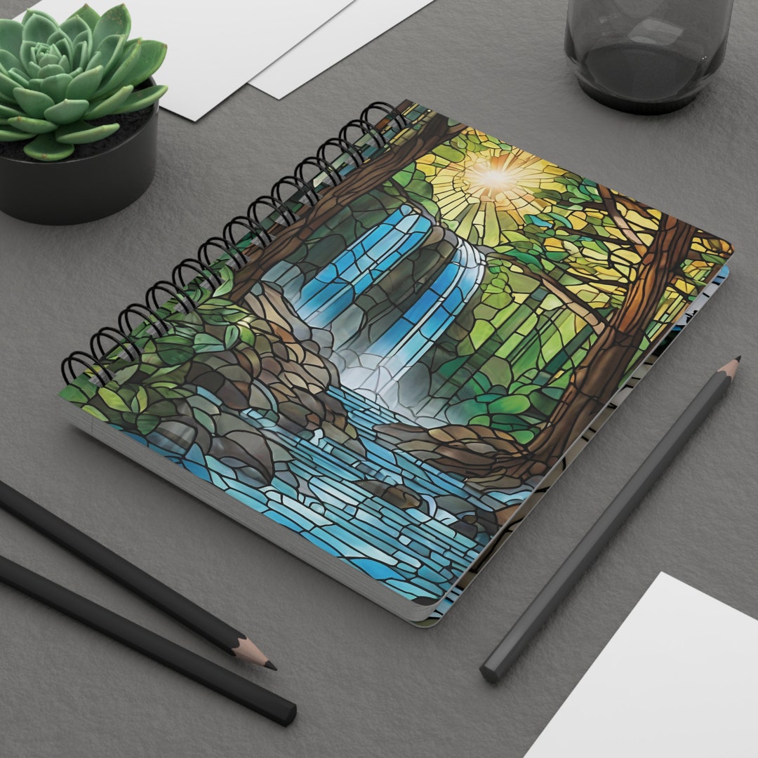 Stained Glass Waterfall Spiral Lined Journal Inspirational Nature Scene ...