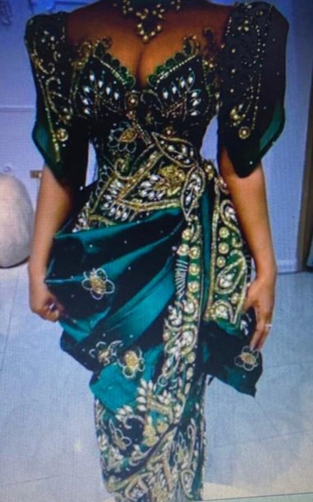 Heavy Beaded Indian Designer George Fabric Silk Silk 5 Yards Wrapper 2 ...