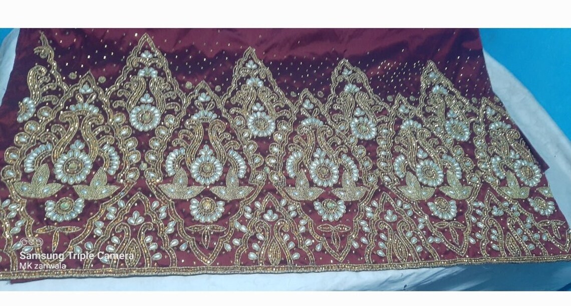 Designer Gold Beaded Indian George Fabric Material 2.5yrds Net 2.5yrds ...