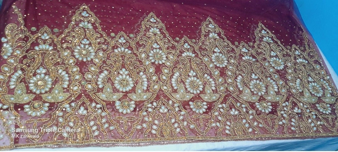Designer Gold Beaded Indian George Fabric Material 2.5yrds Net 2.5yrds ...