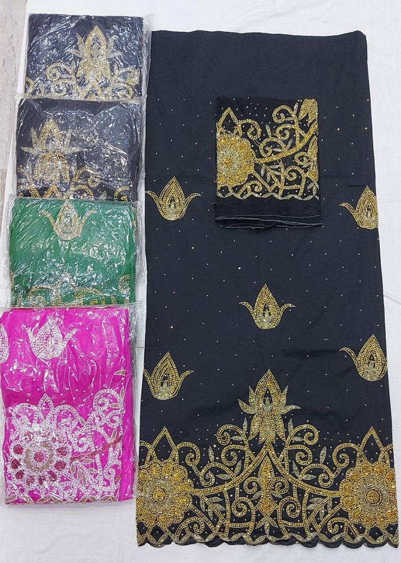 Elegant Nigerian Beaded George Fabric Lace Material Perfect for ...