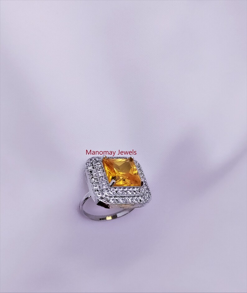 Diamond/cz Yellow Stone Cushion Cut Statement Ring Adjustable - Etsy