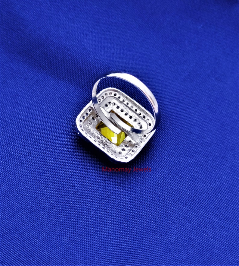 Diamond/cz Yellow Stone Cushion Cut Statement Ring Adjustable - Etsy