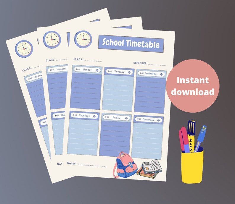 School Timetable ,class Schedule,digital Template,instant Download ...