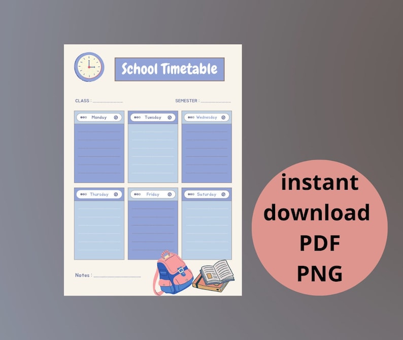 School Timetable ,class Schedule,digital Template,instant Download ...
