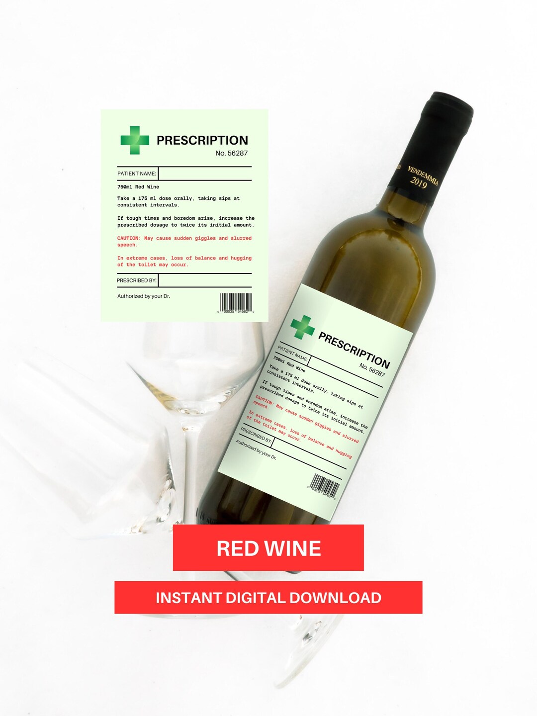 Prescription Bottle Label Red Wine Digital Download Funny Gift Editable ...