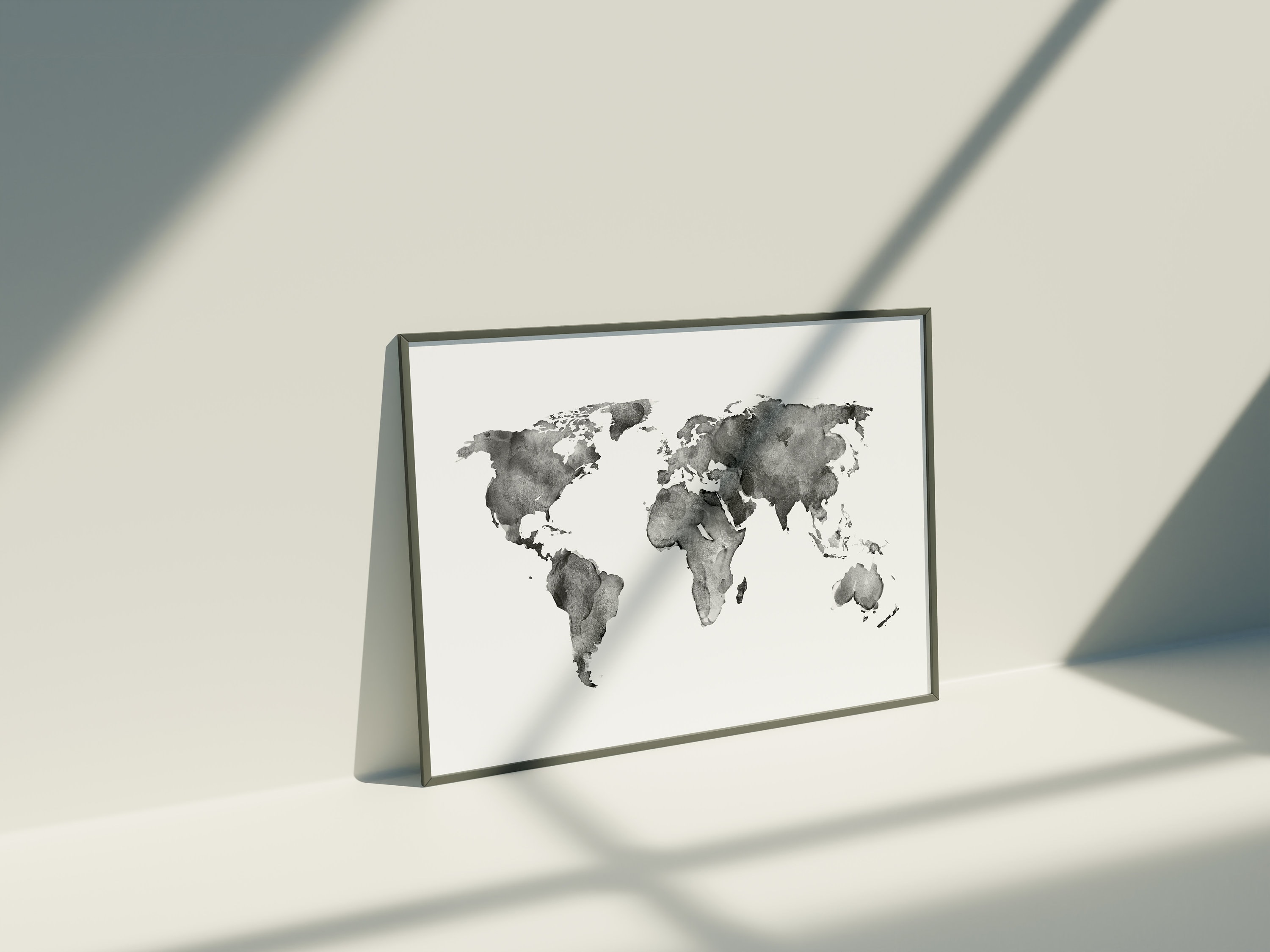 Grey and White World Map Printable, Modern Map Print, Map Poster, World ...
