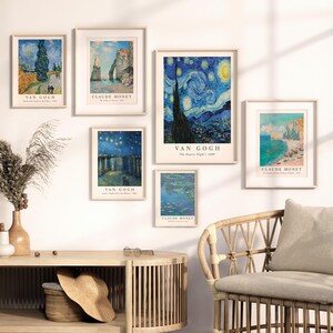 Blue Vintage Wall Art Set of 6 Prints, Monet Wall Art, Van Gogh Print ...
